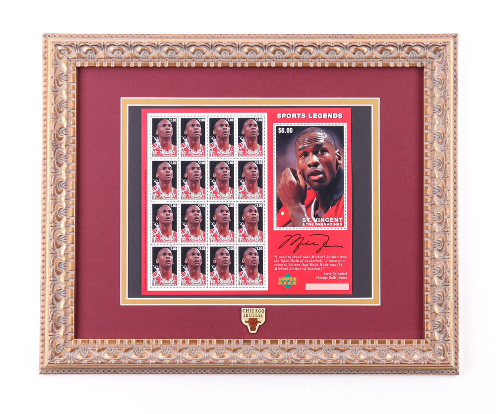 Michael Jordan Bulls Uncut Postage Stamp Sheet Custom Framed Display ...