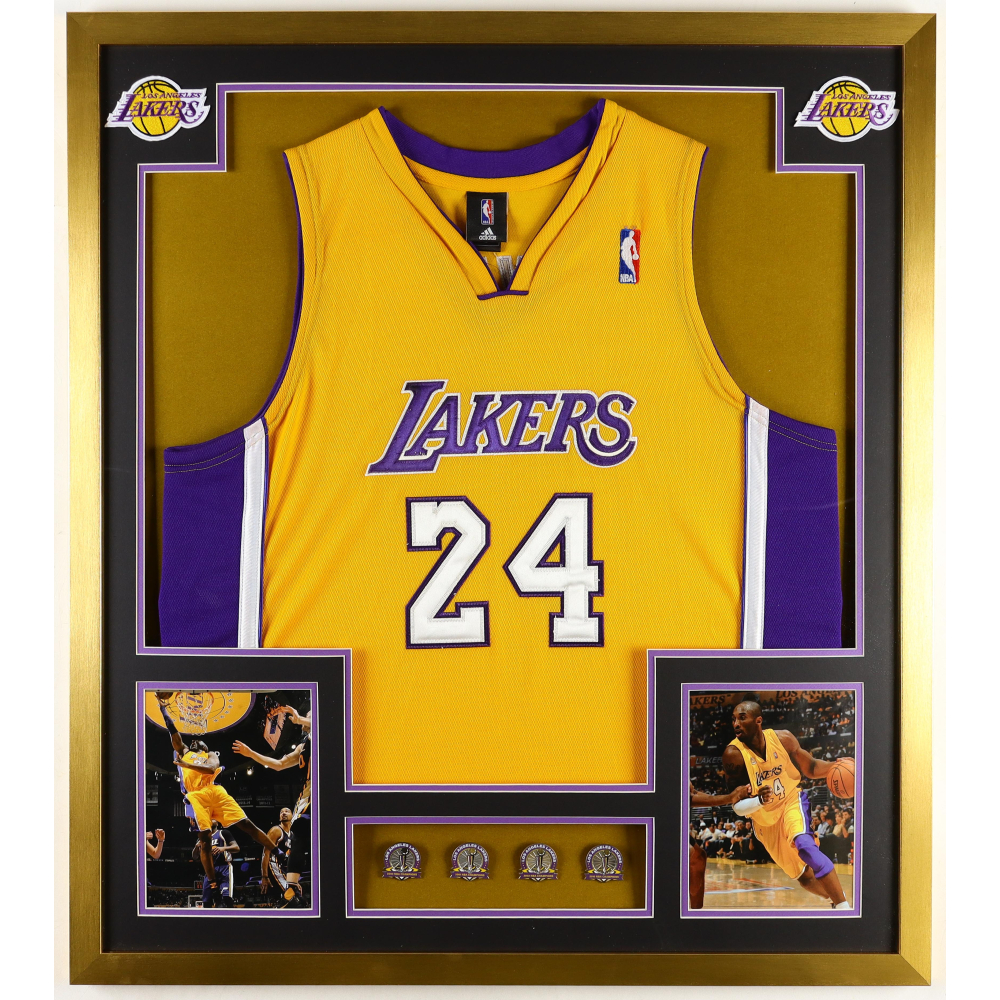 Kobe Bryant Custom Framed Adidas Jersey Display with (4) LE Team Championship Pins & (2) Cloth ...