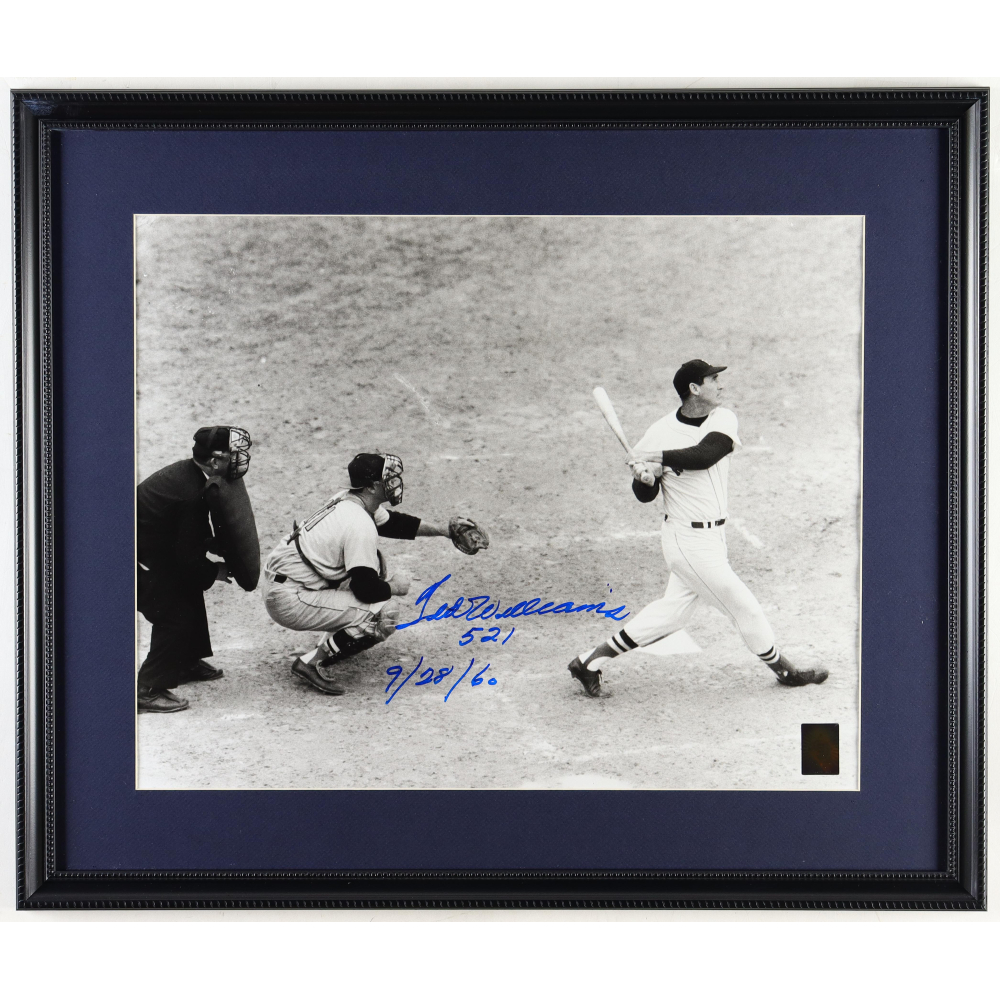 Ted Williams Signed Custom Framed Photo Display Inscribed "521" & "9/28 ...