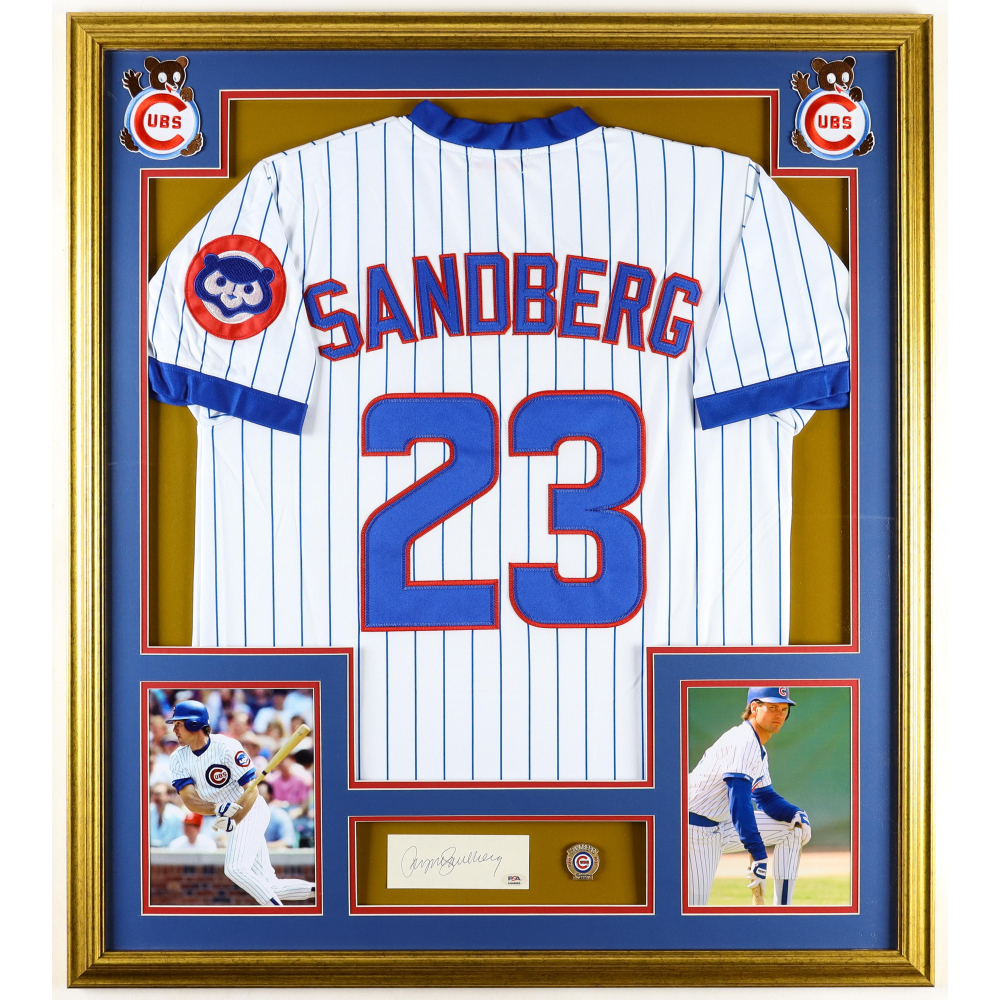 Ryne Sandberg Signed Custom Framed Cut Display With Jersey, Hall Of ...