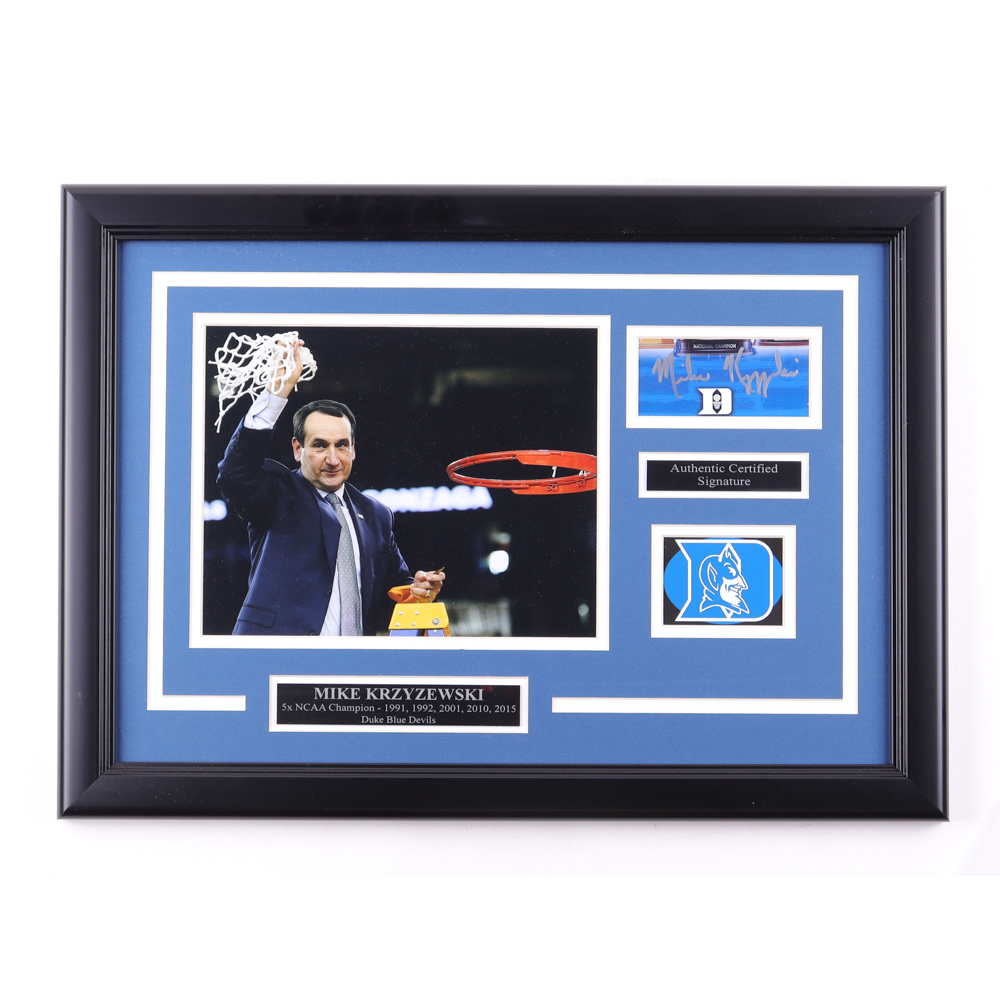 Mike Krzyzewski Signed Duke Blue Devils Custom Framed Cut Display ...