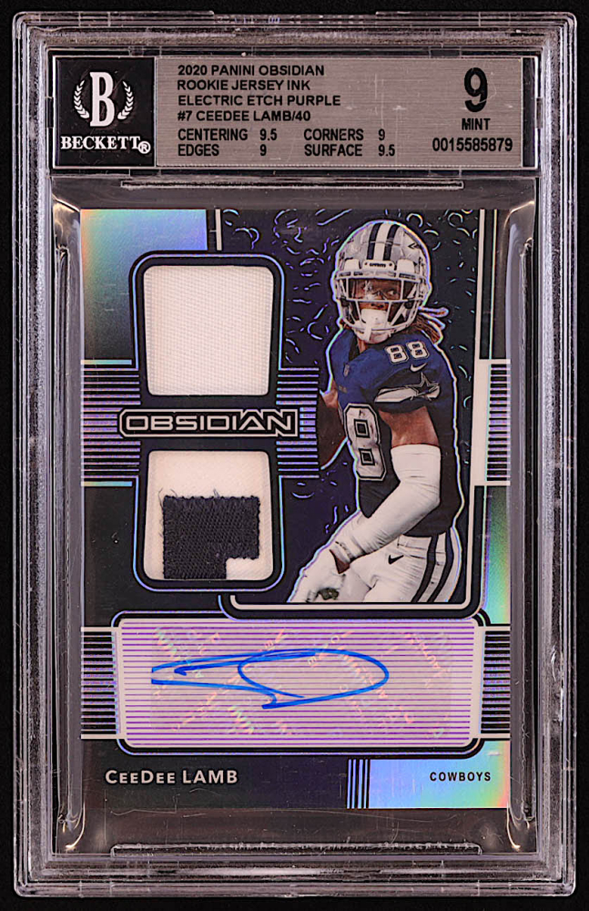 CeeDee Lamb 2020 Panini Obsidian Rookie Jersey Ink Electric Etch Purple #7 #05/40 RC (BGS 9 ...