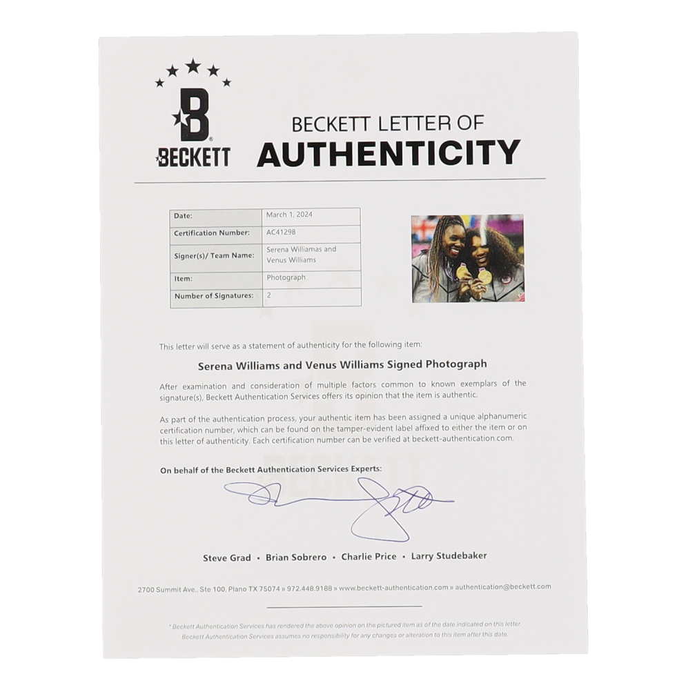 Serena & Venus Williams Signed 16x20 Photo (Beckett) | Pristine Auction