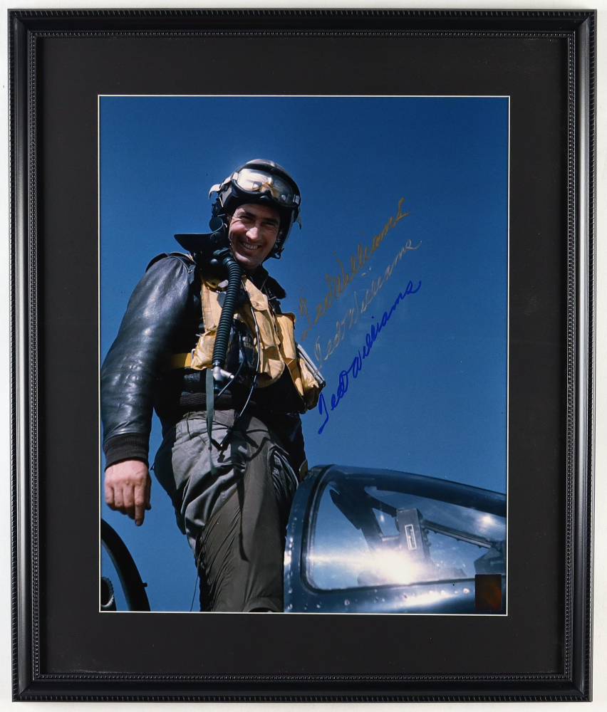 Ted Williams Triple-Signed "Fighter Pilot" Custom Framed Photo Display ...