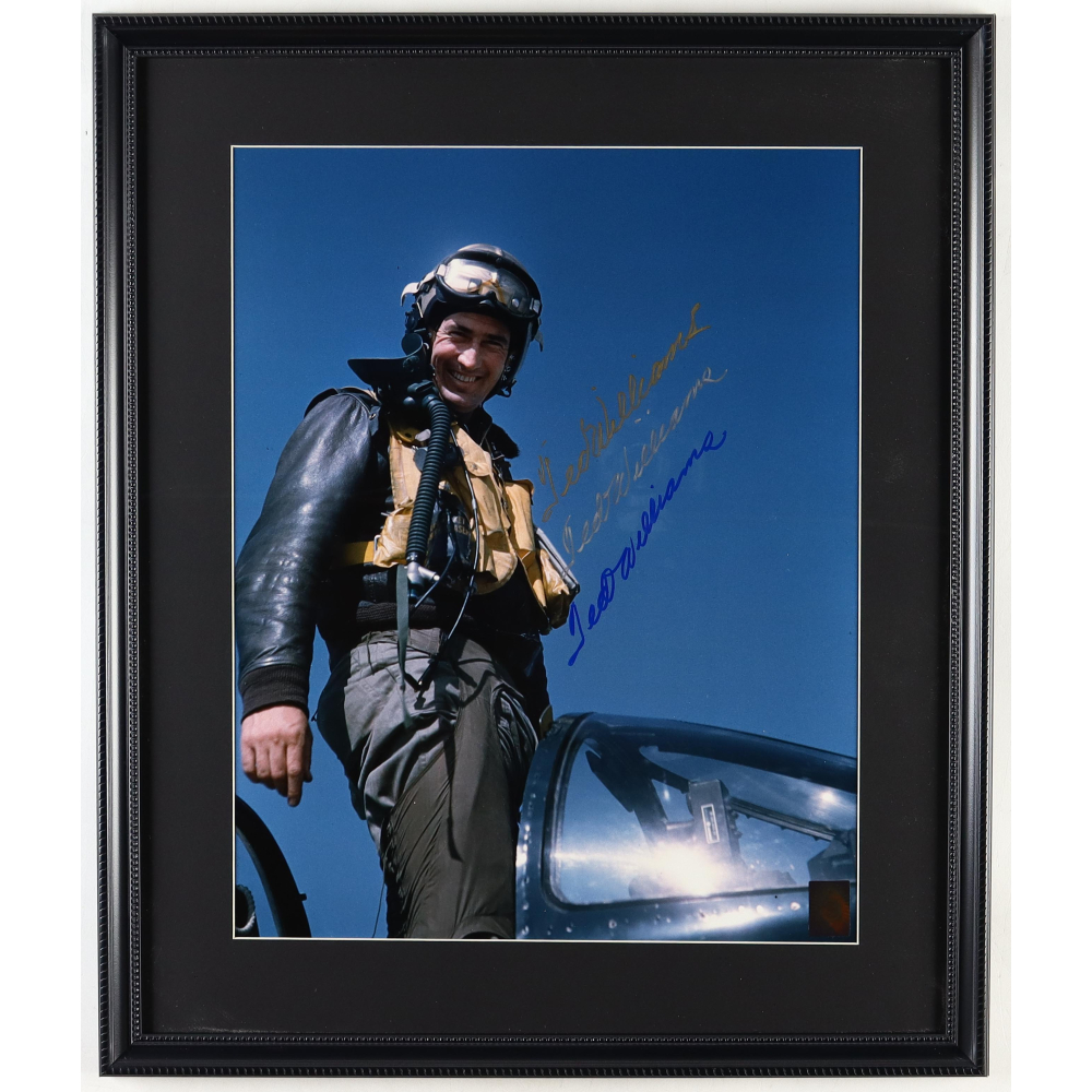 Ted Williams Triple-Signed "Fighter Pilot" Custom Framed Photo Display ...