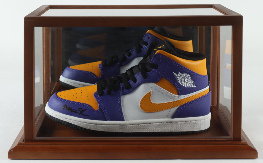 Magic Johnson Signed Air Jordan Basketball Shoe with Wood Display Case ...