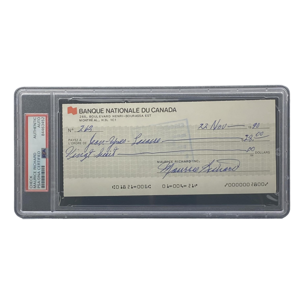 Maurice Richard Signed 1990 Personal Bank Check (PSA) | Pristine Auction