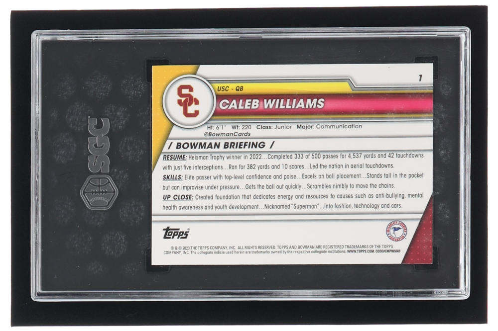 Caleb Williams 2023 Bowman Chrome University Pink Refractors #1 RC (SGC ...