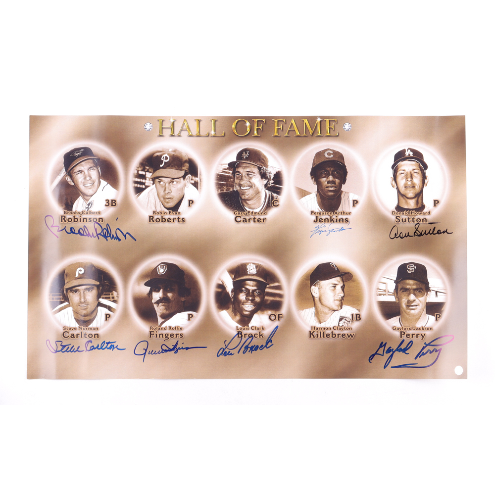 MLB Hall Of Famers 12x20 Photo Signed by (7) with Brooks Robinson ...