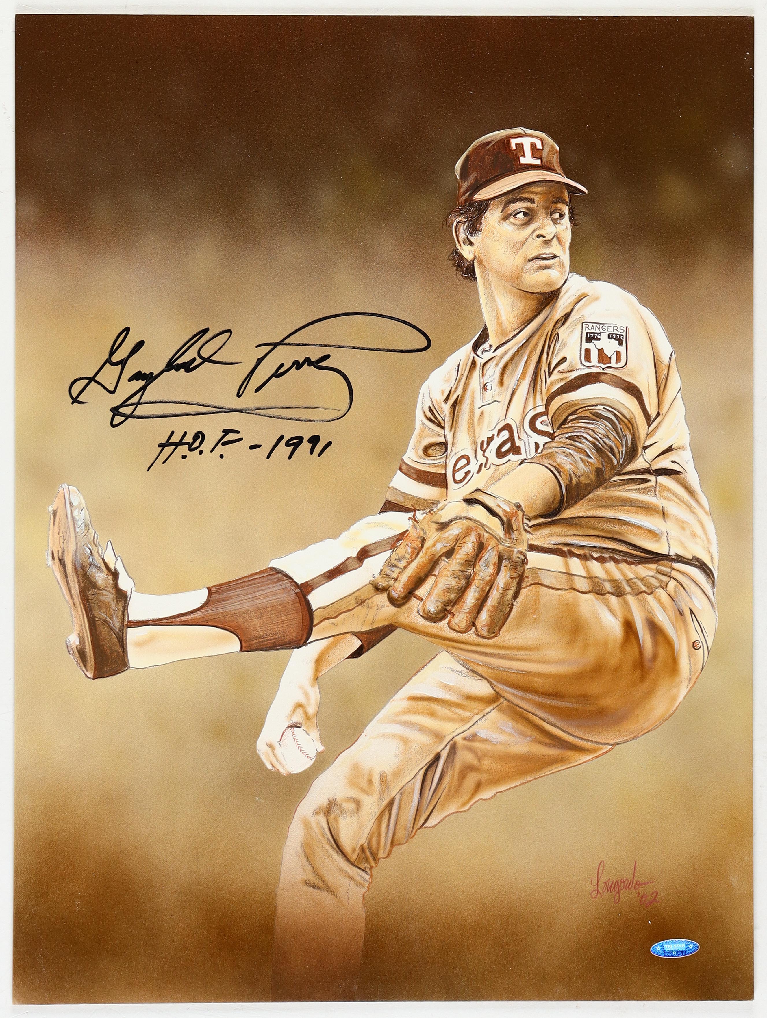 Gaylord Perry & Gary Longordo Signed "Rangers" Artwork on Board By ...