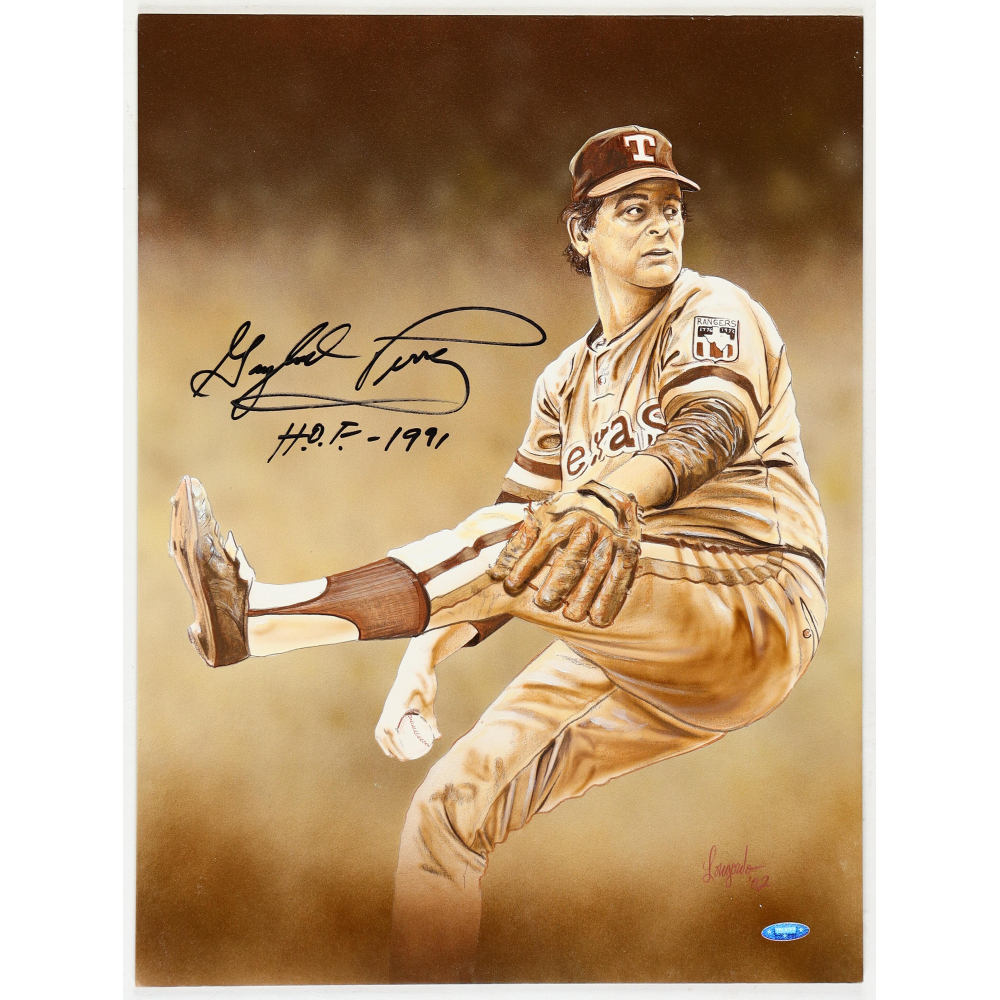 Gaylord Perry & Gary Longordo Signed "Rangers" Artwork on Board By ...