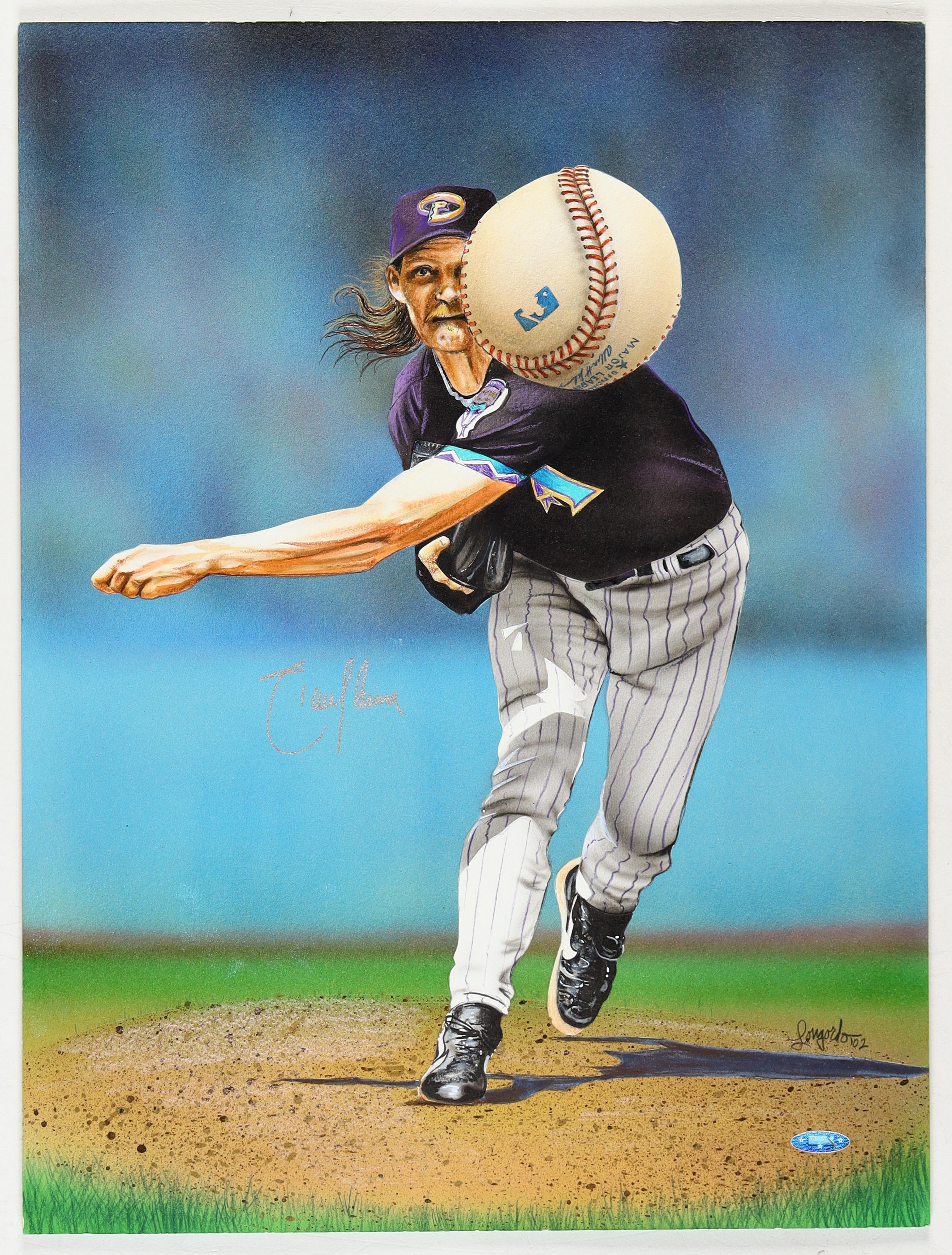 Randy Johnson & Gary Longordo Signed "Diamondbacks" Artwork on Board By ...