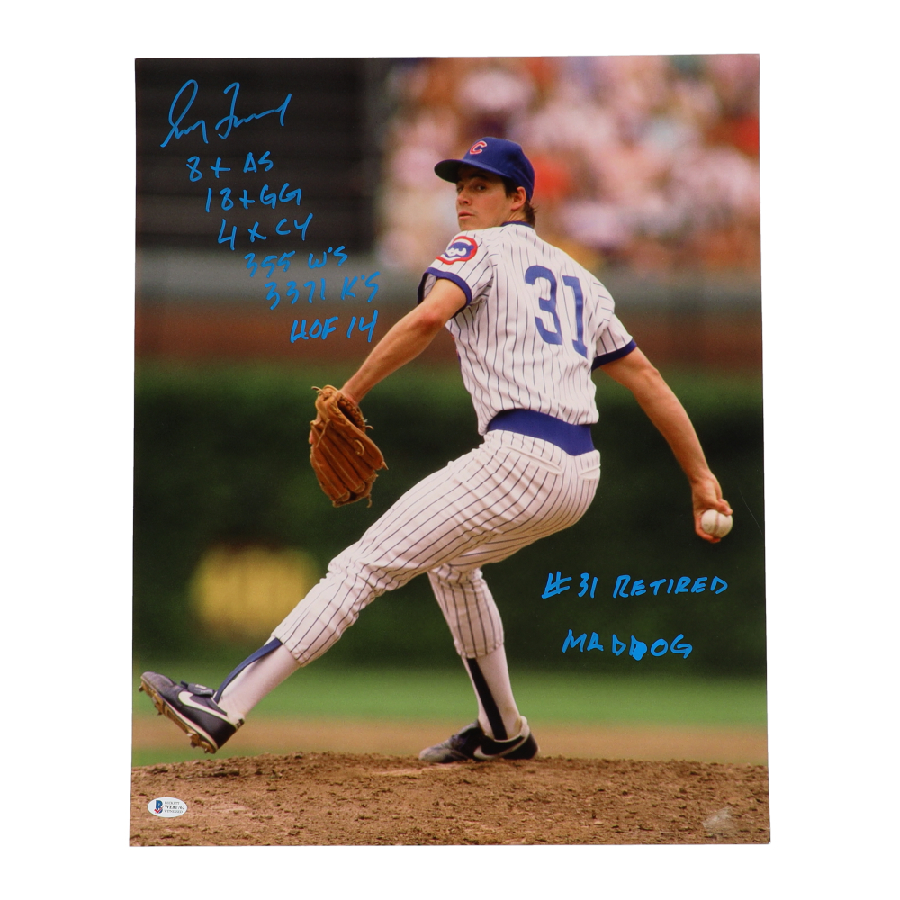 Greg Maddux Signed Cubs 16x20 Photo with Multiple Career Stat Inscriptions (Beckett) | Pristine ...