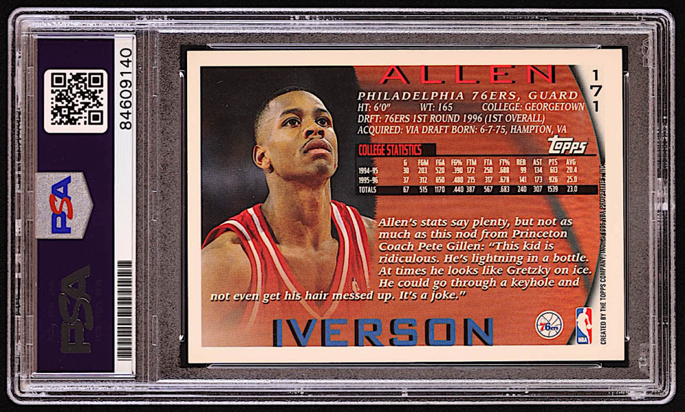 Allen Iverson Signed 1996-97 Topps #171 RC (PSA | Auto 10) | Pristine ...