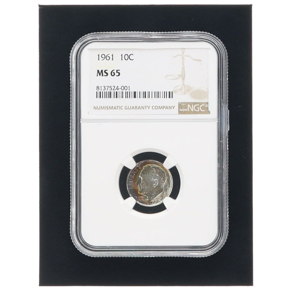 1961 Roosevelt Silver Dime - Rainbow Toning (NGC MS65) | Pristine Auction
