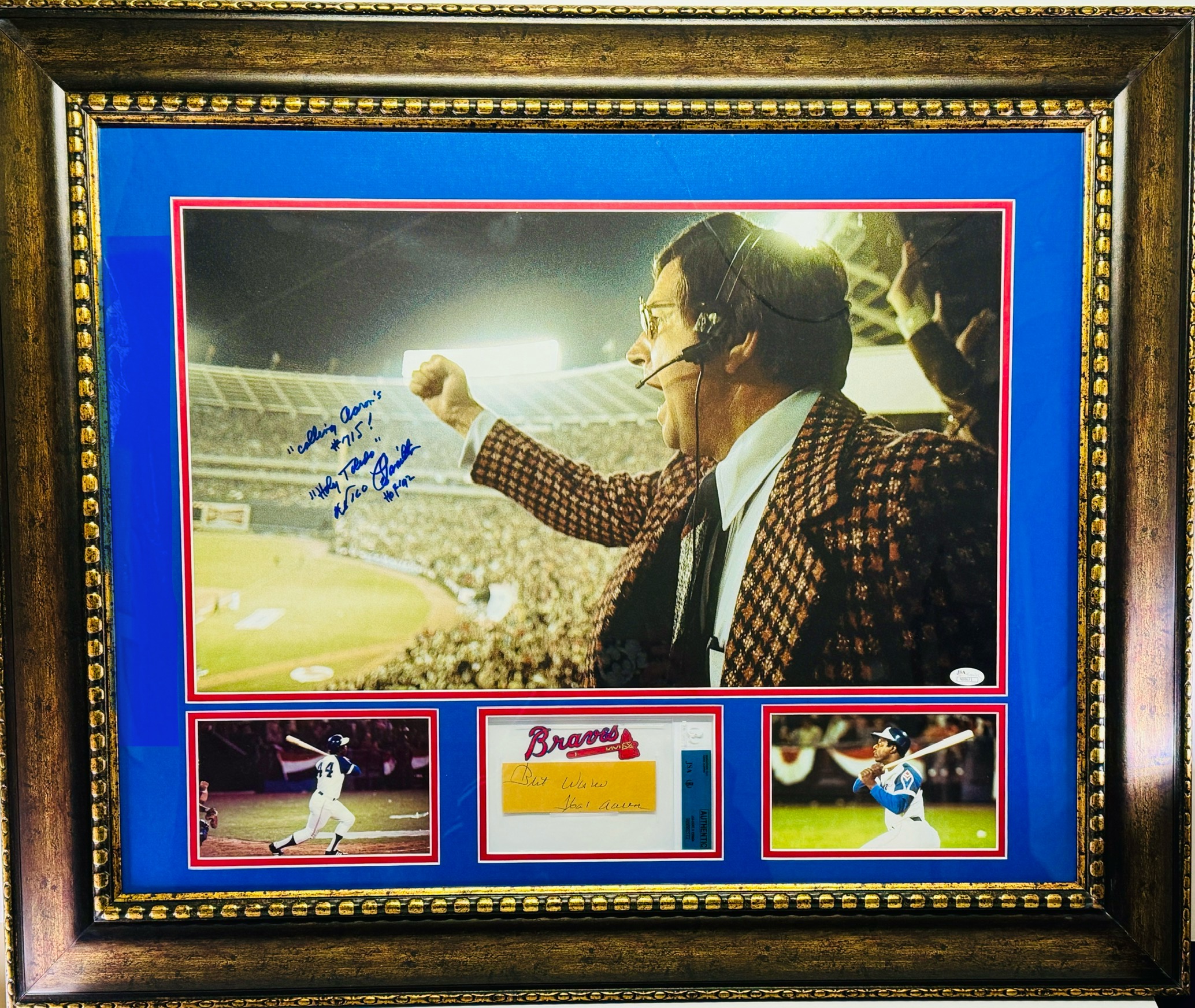 Milo Hamilton and Hank Aaron Signed 28x34 Custom Framed Photo Display ...