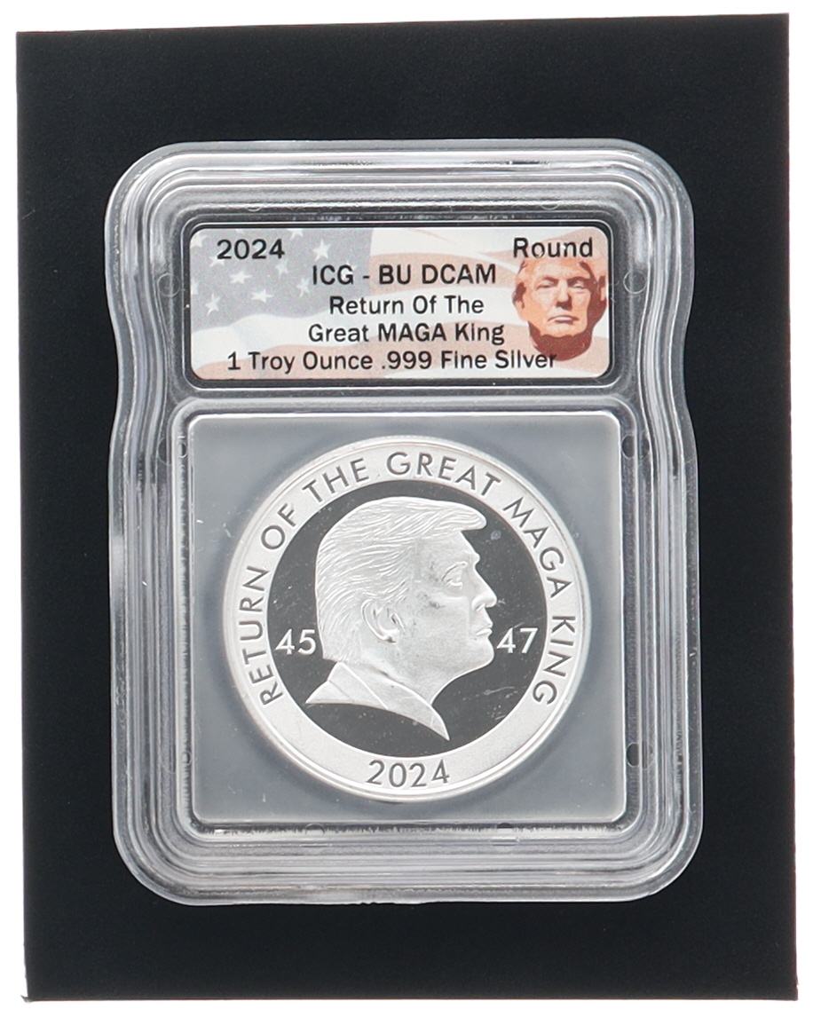 2024 Donald Trump "Return of the Great MAGA King" 1oz .999 Fine Silver Bullion Round (ICG BU ...