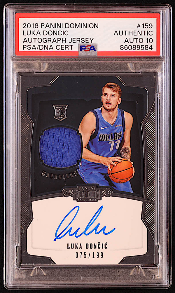 Luka Doncic 2018-19 Panini Dominion #159 JSY AU RC #075/199 (PSA ...