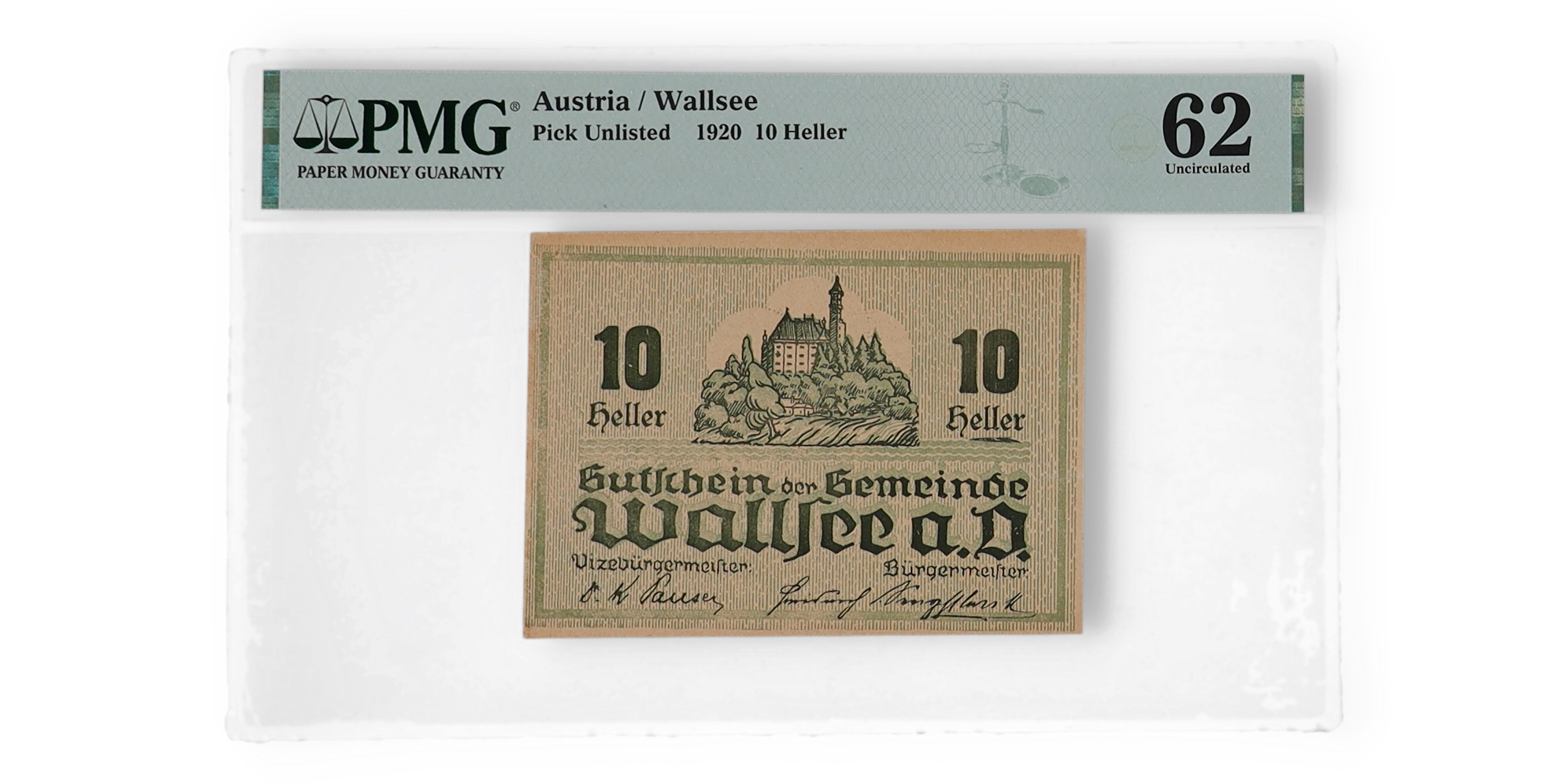 1920 Austria / Wallsee - 10 Heller (PMG UNCIRCULATED 62) | Pristine Auction