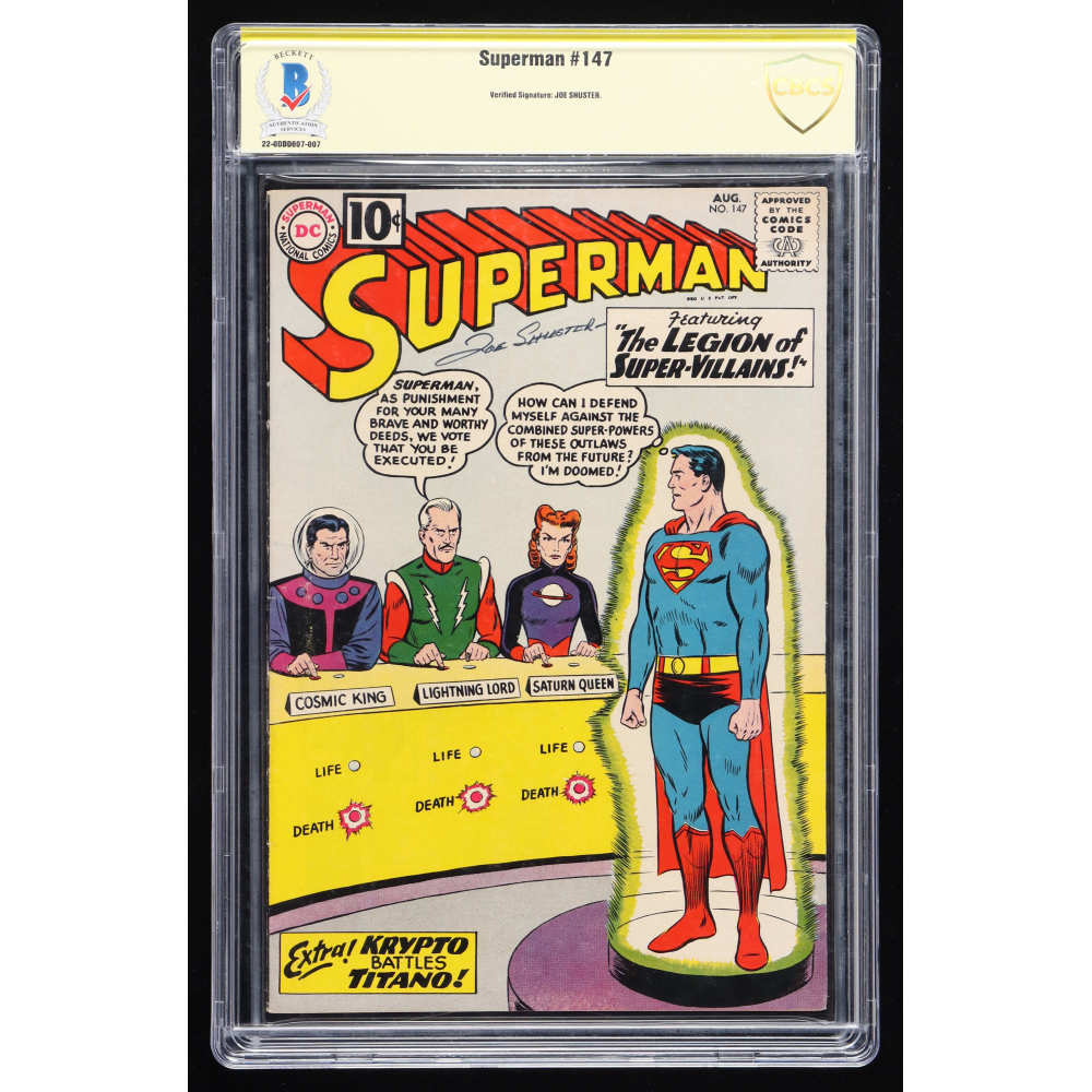 Joe Shuster Signed 1961 "Superman" #147 DC Comic Book (CBCS) | Pristine ...