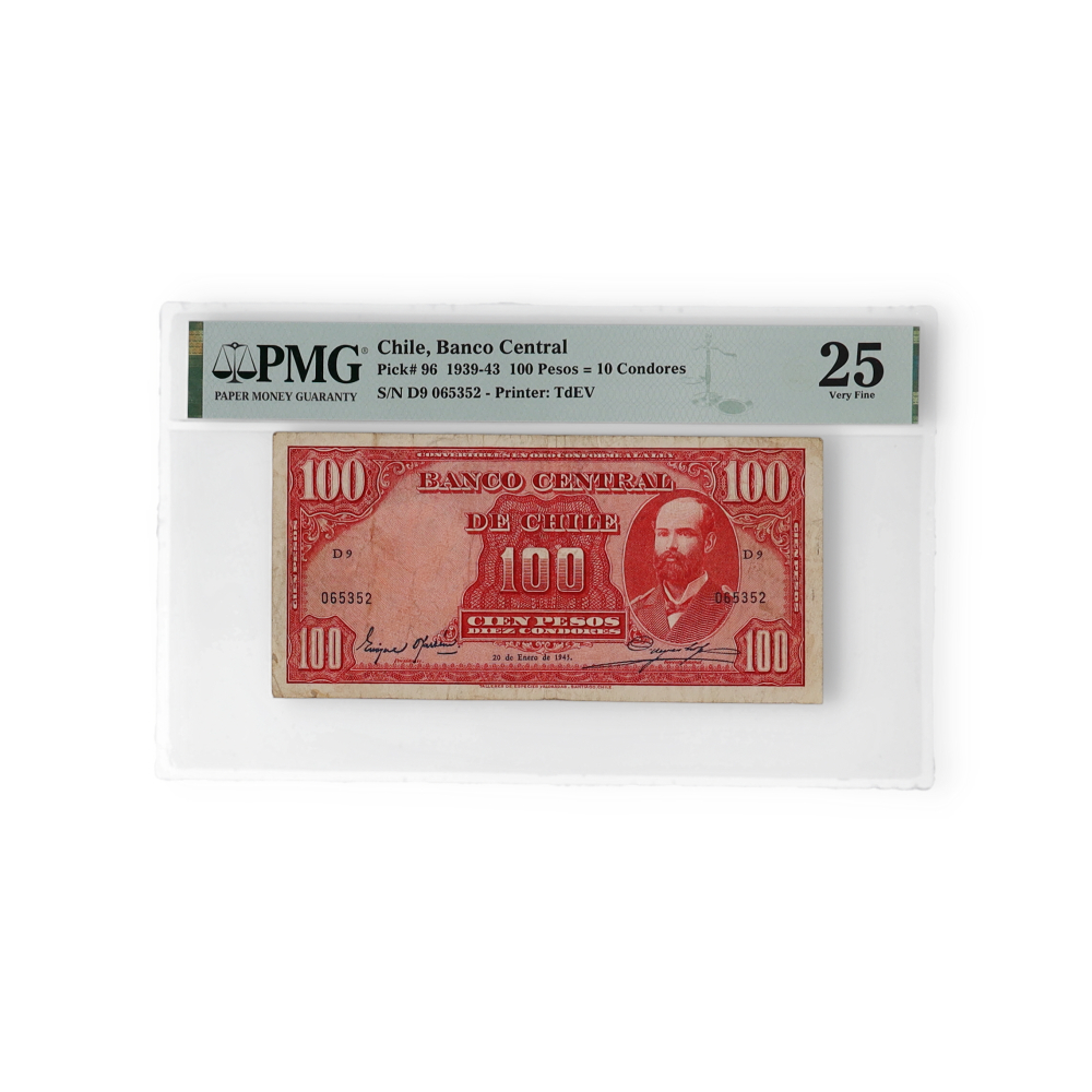 1939-43 Chile, Banco Central - 100 Pesos = 10 Condor (PMG VERY FINE 25 ...