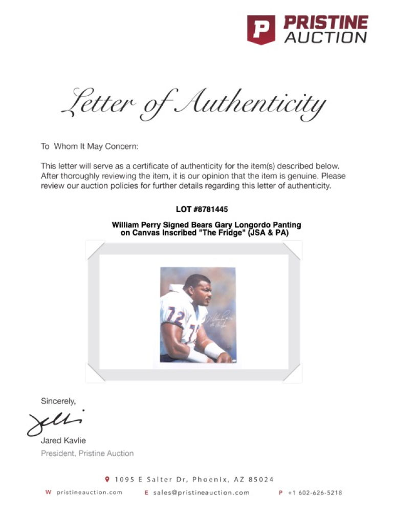 William Perry Signed Bears Gary Longordo Panting on Canvas Inscribed ...