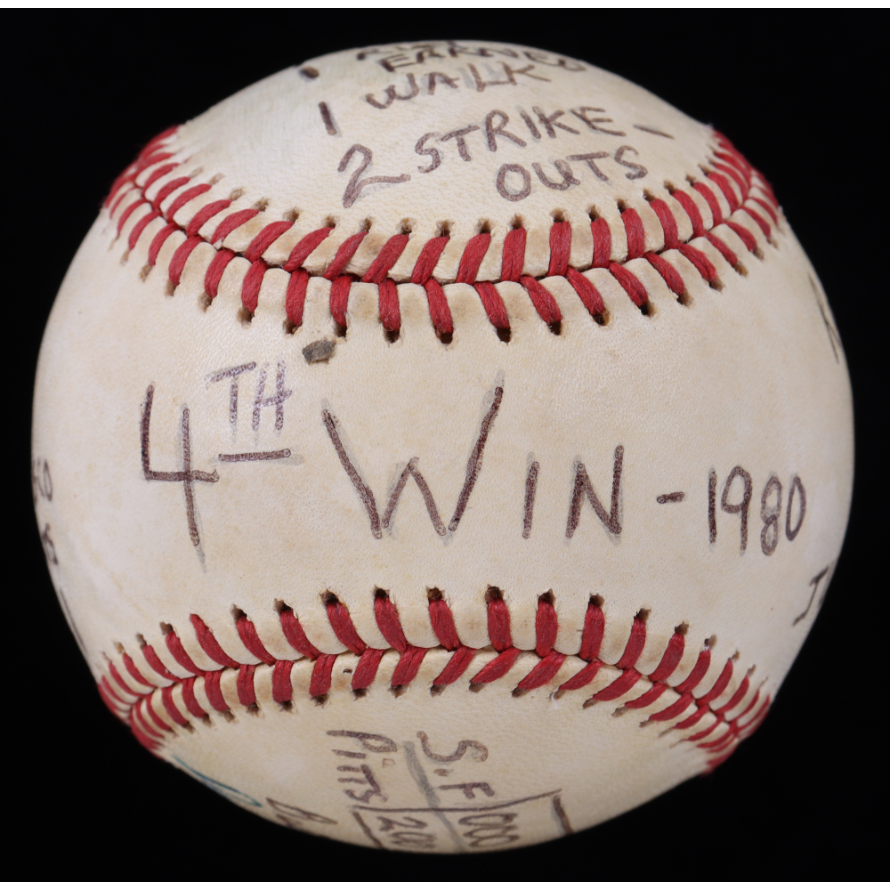 Bert Blyleven Game-Used Hand-Written Stat Baseball from 1980 for 4th ...