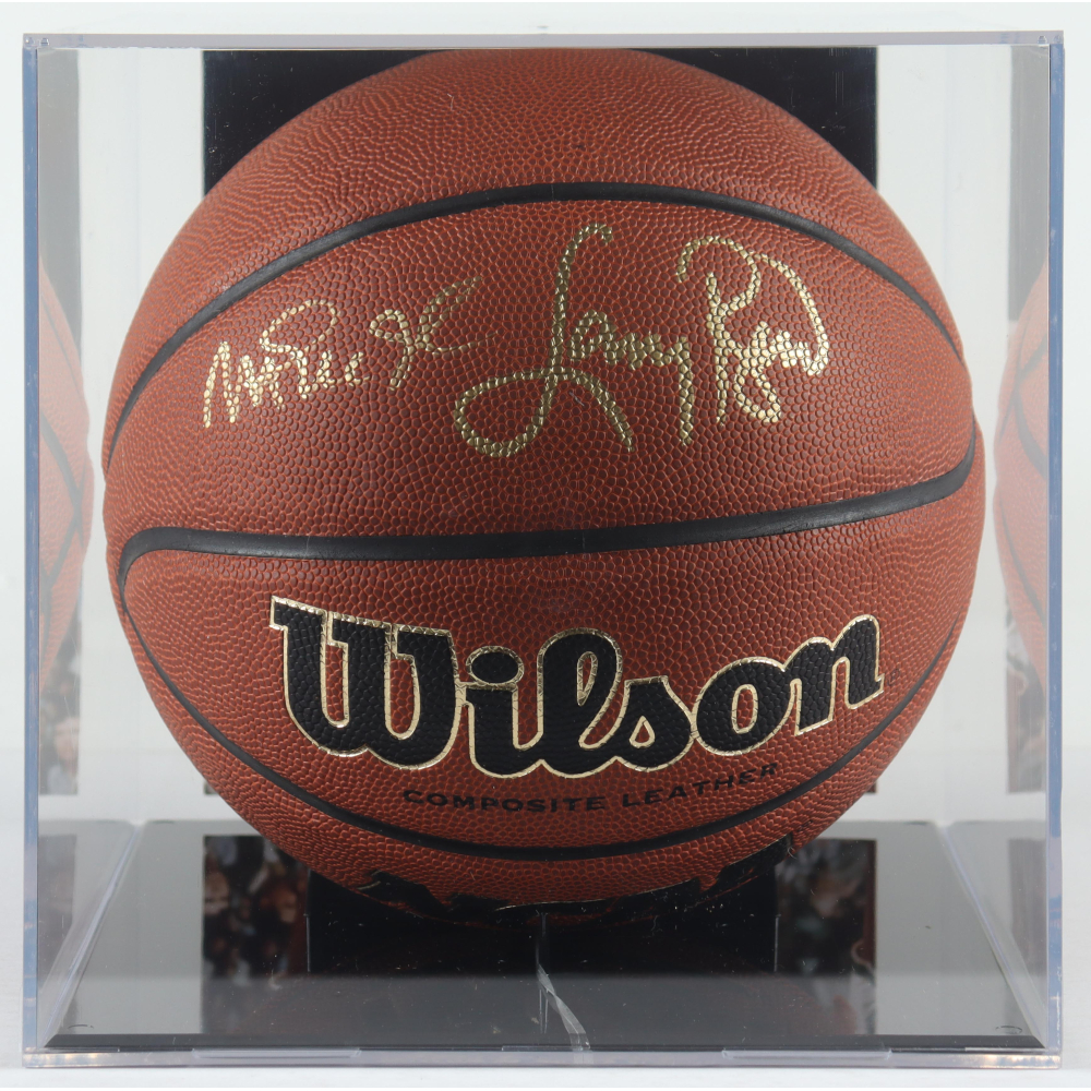 Larry Bird & Magic Johnson Signed NCAA Final Four Basketball With Acrylic Display Case (PSA ...