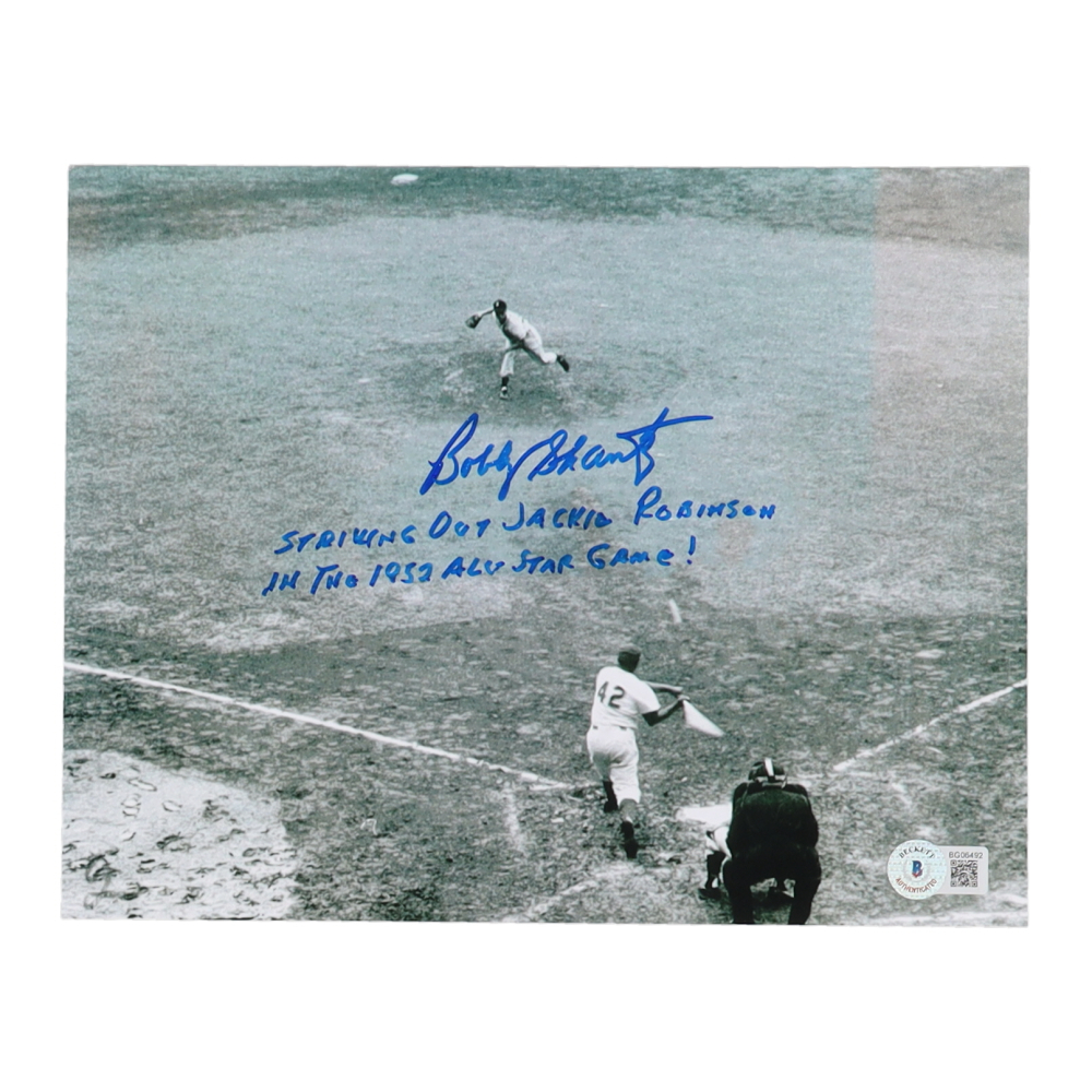 Bobby Shantz Signed Athletics 8x10 Photo Inscribed "Striking Out Jackie ...