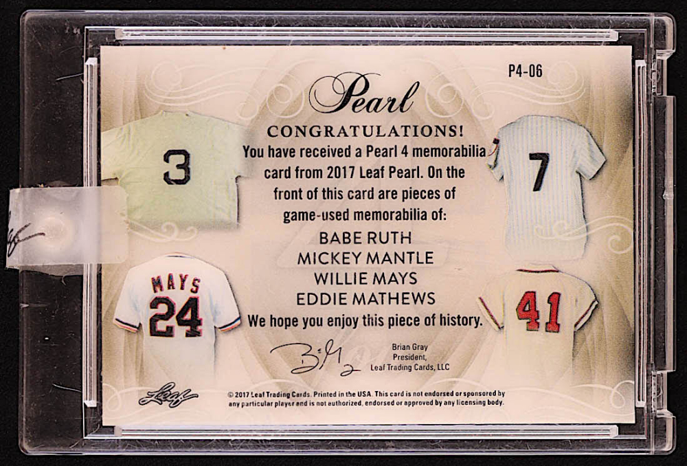 Babe Ruth / Mickey Mantle / Willie Mays / Eddie Mathews 2017 Leaf Pearl ...