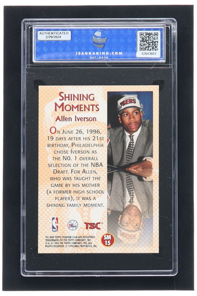 Allen Iverson 1996-97 Stadium Club Shining Moments #SM15 RC (ISA 9 ...