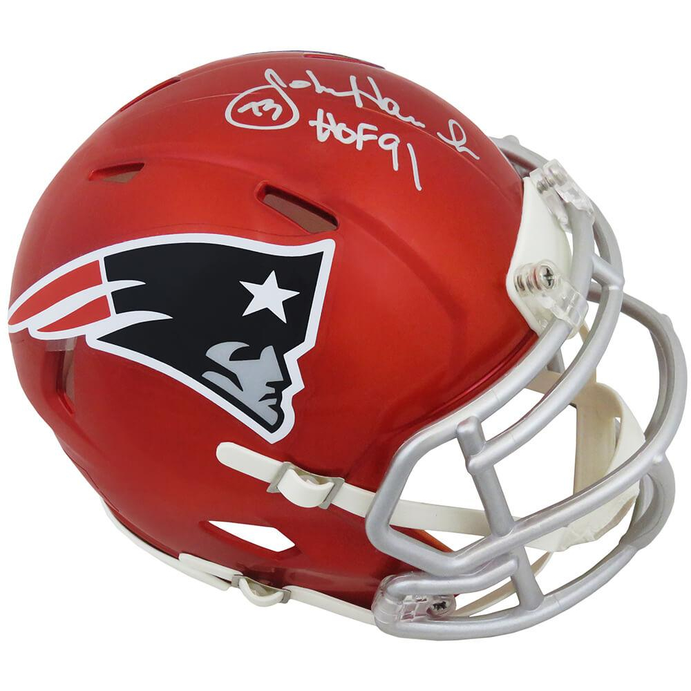 John Hannah Signed Patriots Flash Alternate Speed Mini Helmet Inscribed "HOF '91" (Schwartz ...