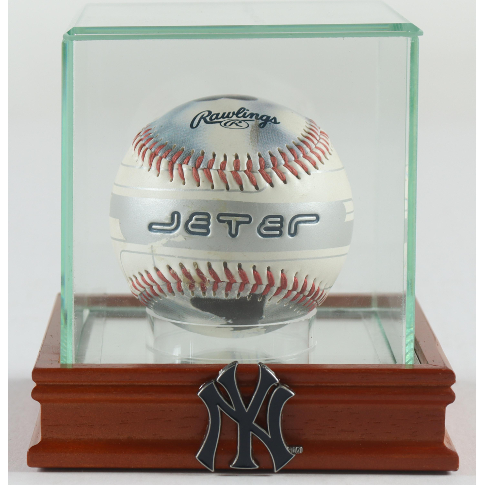 Derek Jeter Commemorative Yankees Baseball in Wood & Glass Yankees Logo ...