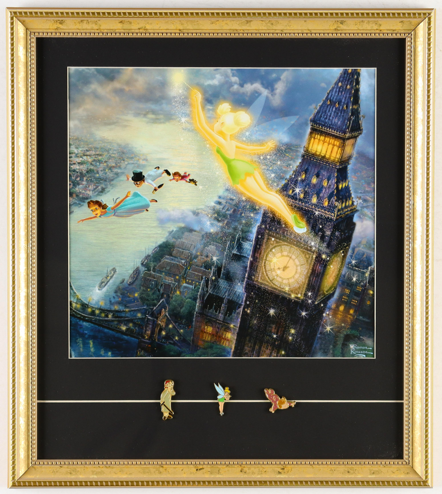 Thomas Kinkade "Peter Pan" Custom Framed Print Display With (3) Disney ...