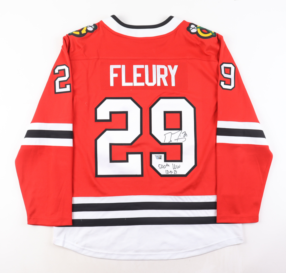 Marc-Andre Fleury Signed Blackhawks Jersey Inscribed "500th Win 12-9-21 ...