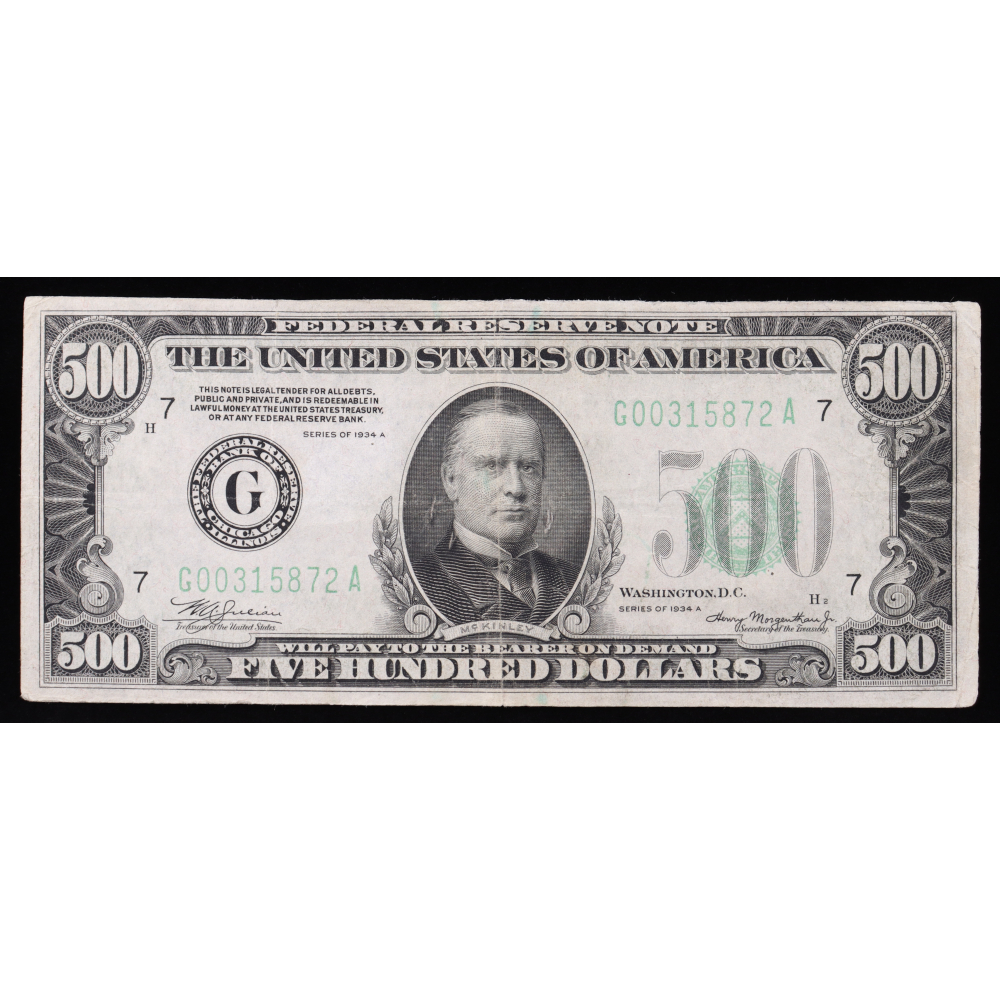 1934 $500 Five Hundred Dollar U.S. Bank Note | Pristine Auction