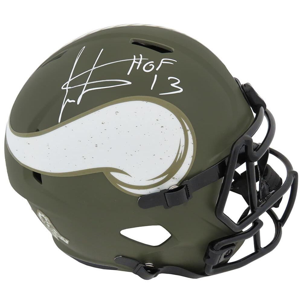 Cris Carter Signed Vikings Full-Size Salute to Service Alternate Speed Helmet Inscribed "HOF 13 ...