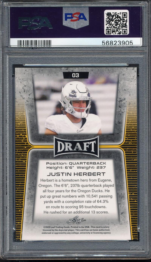 Justin Herbert 2020 Leaf Draft #3 RC (PSA 10) | Pristine Auction
