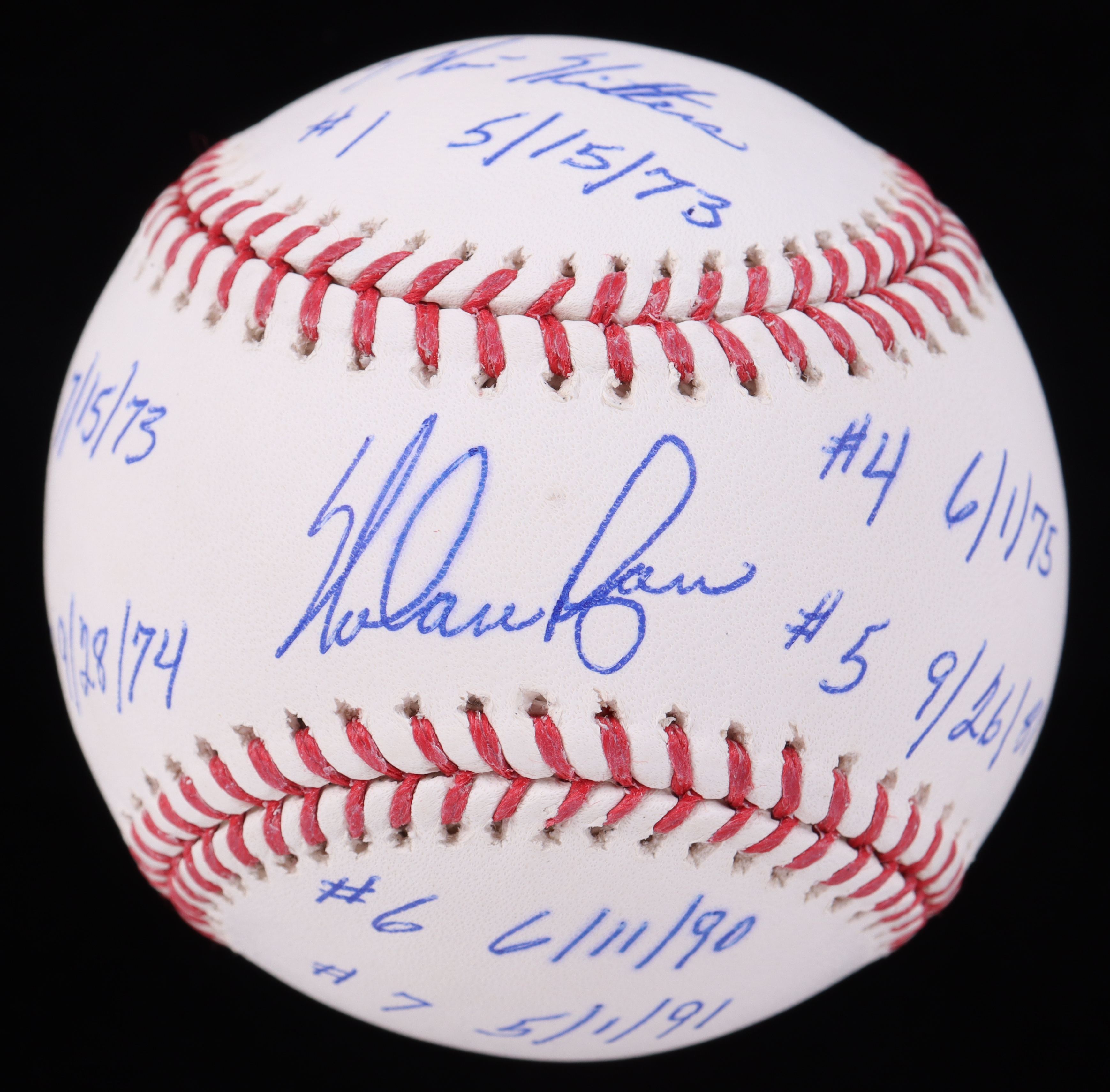 Nolan Ryan Signed OML Baseball with (7) No-Hitter Inscriptions (PSA ...