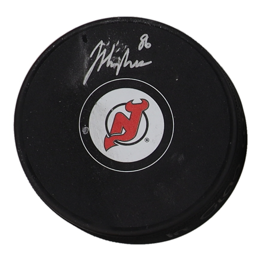 Jack Hughes Signed Devils Logo Hockey Puck (Fanatics) | Pristine Auction