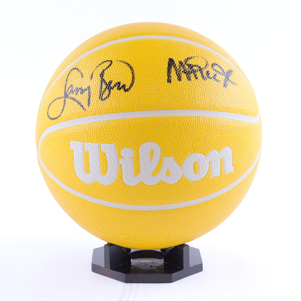 Larry Bird & Magic Johnson Signed Basketball With Display Stand (PSA ...