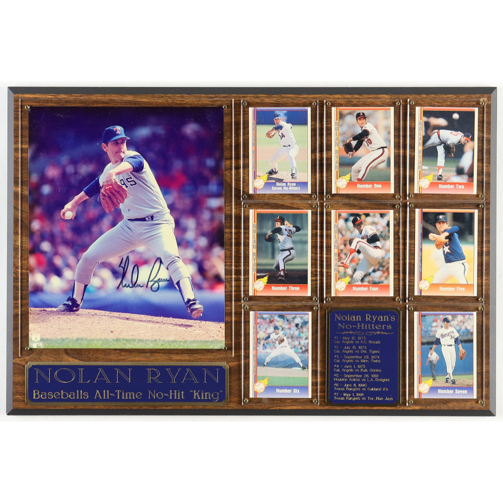 Nolan Ryan Signed Rangers "Nolan Ryan's No-Hitters" Photo Plaque ...