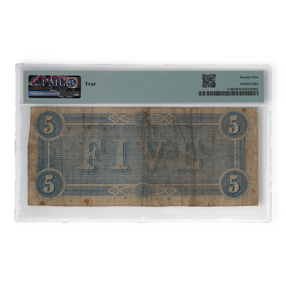 1864 Confederate States of America - $5 Currency Note T-69 (PMG VF25 ...