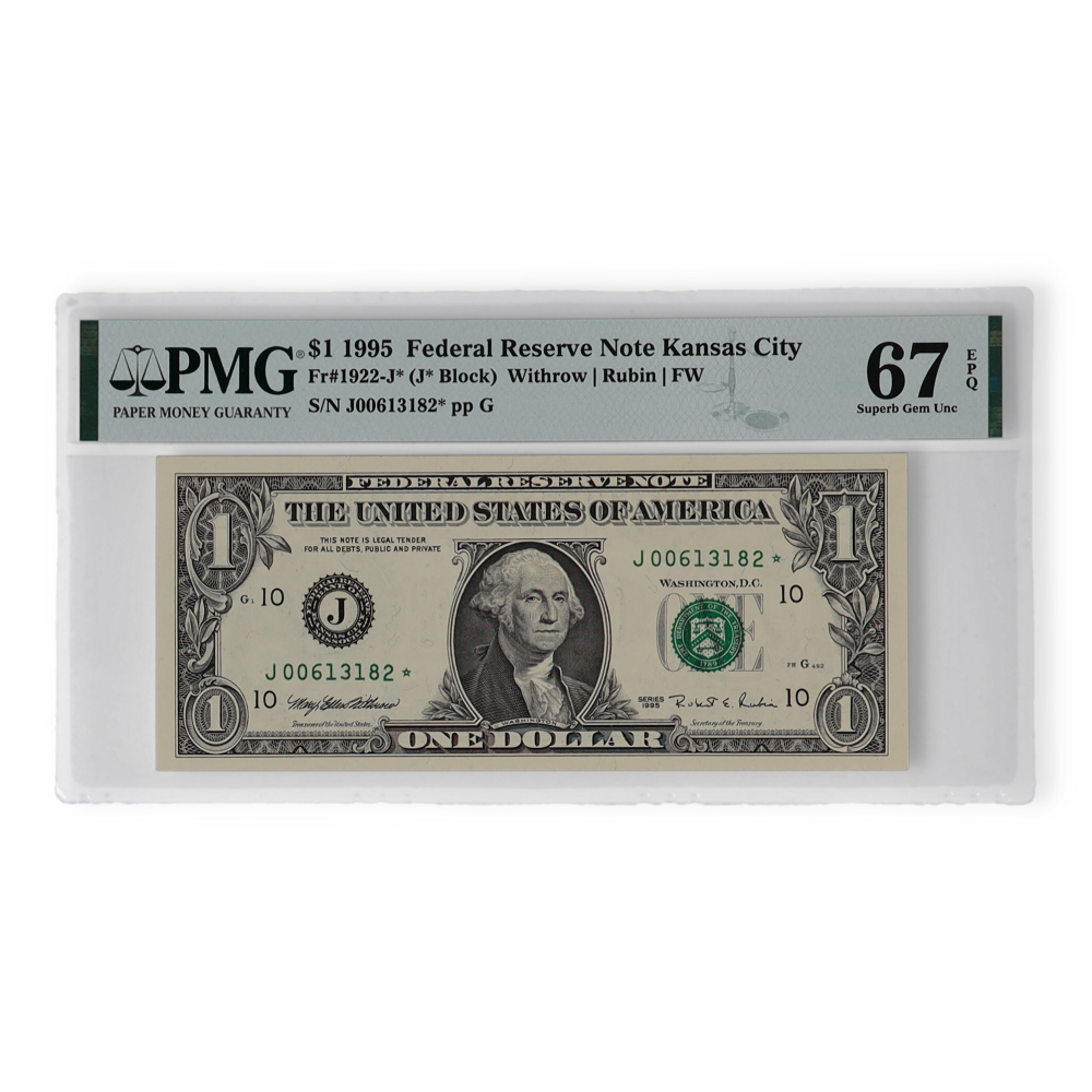 1995 U.S. $1 One Dollar Federal Reserve Note - Kansas City "Star Note ...