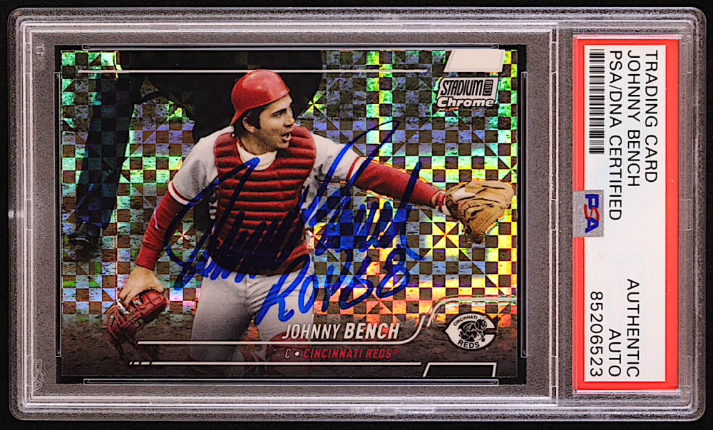 Johnny Bench Signed 2022 Stadium Club Chrome X-Fractors #131 (PSA ...