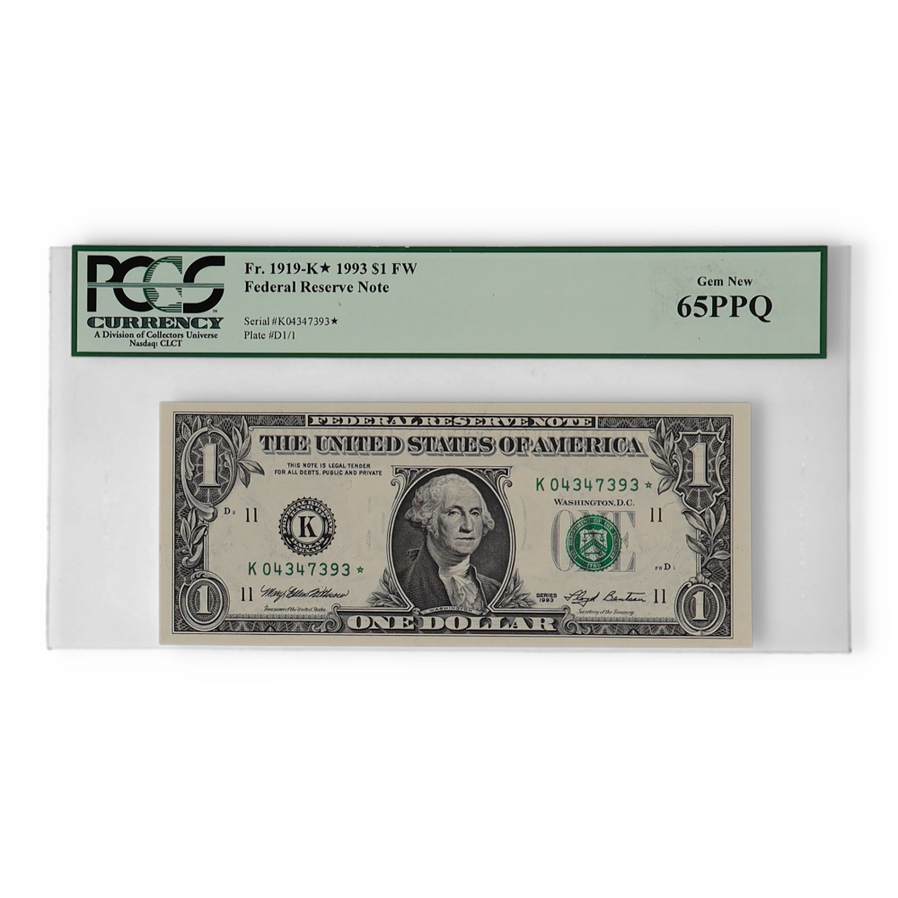 1993 U.S. $1 One Dollar Federal Reserve Note - Dallas, Texas "Star Note ...
