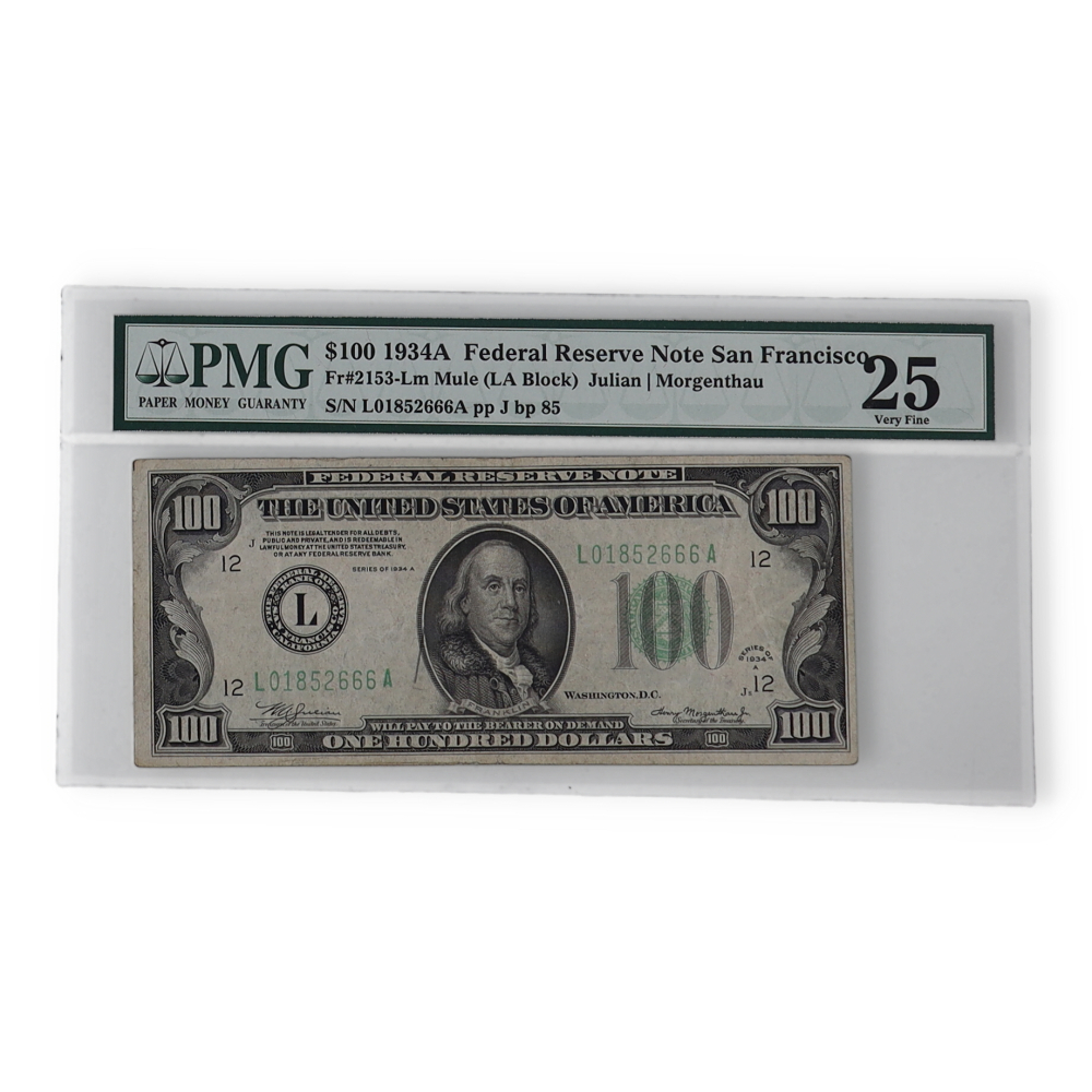 1934-A U.S. $100 One Hundred Dollars Federal Reserve Note - San ...