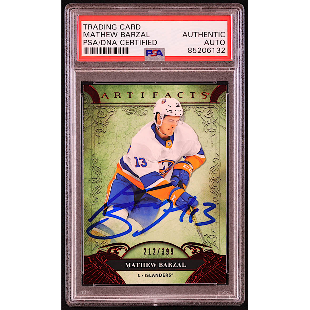 Mathew Barzal Signed 2020-21 Artifacts Ruby #139 #212/399 (PSA ...