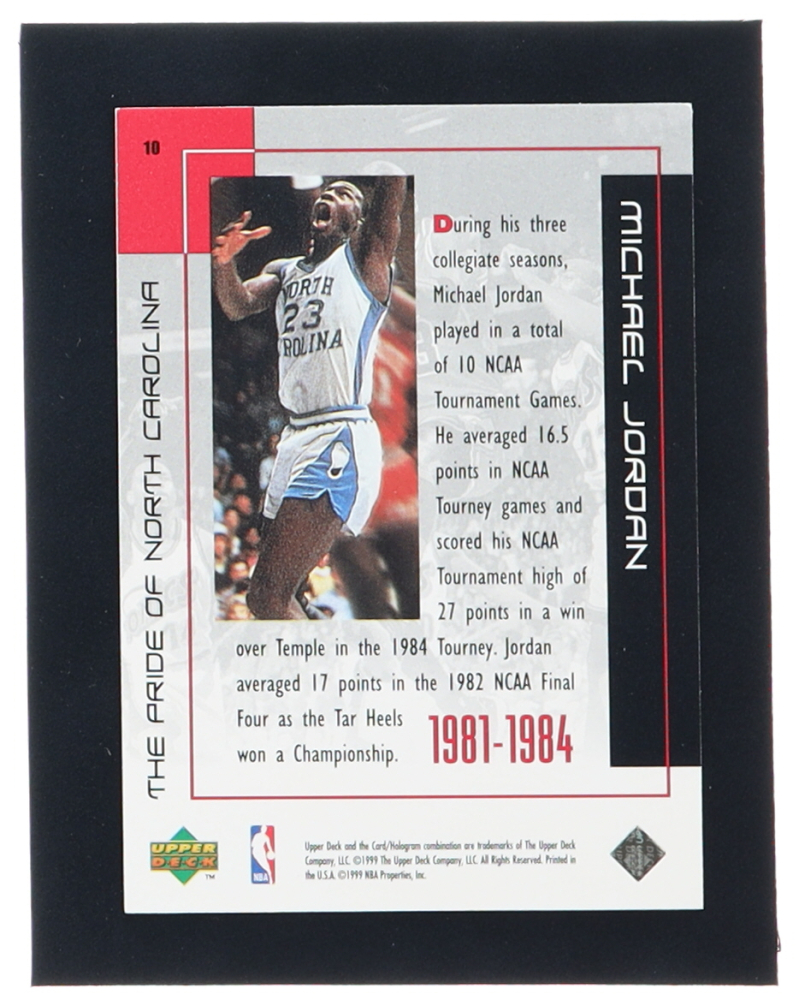 Michael Jordan 1999 Upper Deck Michael Jordan Career #10 / Pride of NC ...