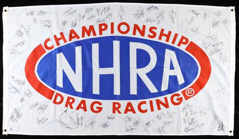NHRA Greats Pin Flag Signed by (65) with John Force, Bob Tasca, Morgan ...